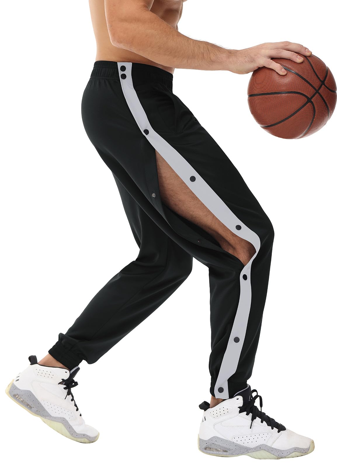 BALEAF Men's Sport Track Pants Side Snap Breakaway Sweatpants Active Warm Up Track Pants Black Grey XXL