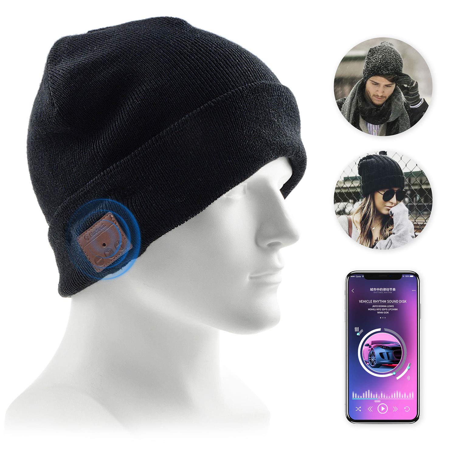 Bluetooth Beanie Hat, Flashmen Upgraded Wireless Bluetooth 5.0 Beanie Hat with Headphones Headset Earphone Knitted Beanie with Stereo Speakers and Mic for Women Men