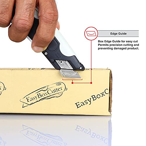 Box Cutter, 3 blade depth setting, Squeeze Trigger and Edge Guides, Holster, Lanyard, Extra Blade - 1000 white