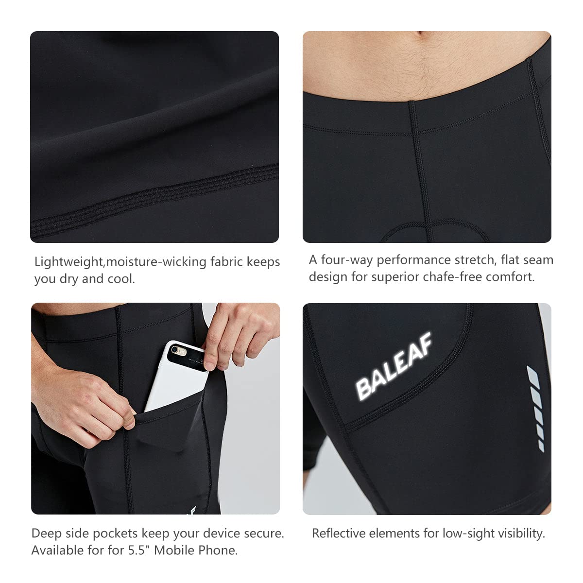 BALEAF Mens Cycling Shorts 4D Padded Bike Shorts MTB Liner Bicycle Road Biking Pockets Grey L