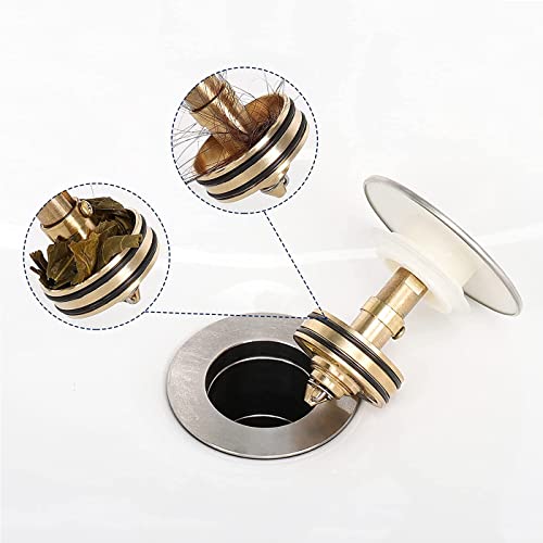 Bathroom Sink Drain 304 Stainless Steel Pop up Drain with Detachable Basket Stopper Anti-Explosion and Anti-Clogging Drain Strainer (Without Overflow Hole, Chrome)