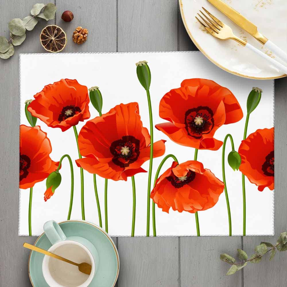 Beabes Poppies Dish Drying Mat,Art Poppies Spring Season Pastoral Flowers Bouquet Nature Drying Mat for Kitchen Counter 18x24 Inches Quick Drying Foldable Mat
