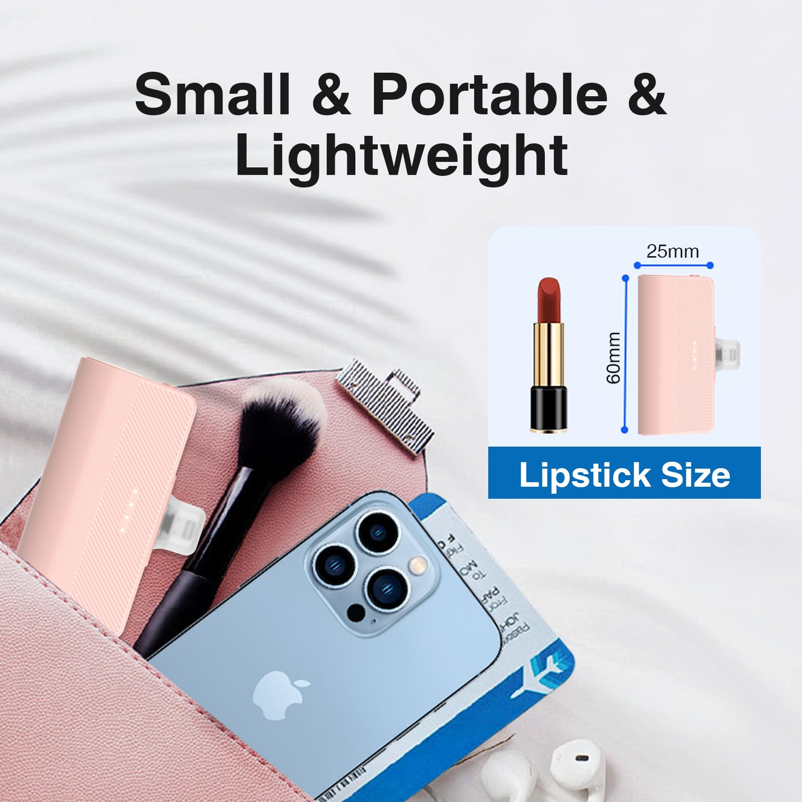 ATGIH Portable Charger for iPhone,3500mAh Ultra-Compact Small Power Bank Compatible with iPhone 6/7/8/SE/11/XR/12/12 Pro Max/13/13 Pro Max/14/14 Pro Max/14 Plus/Airpods Series(Pink)