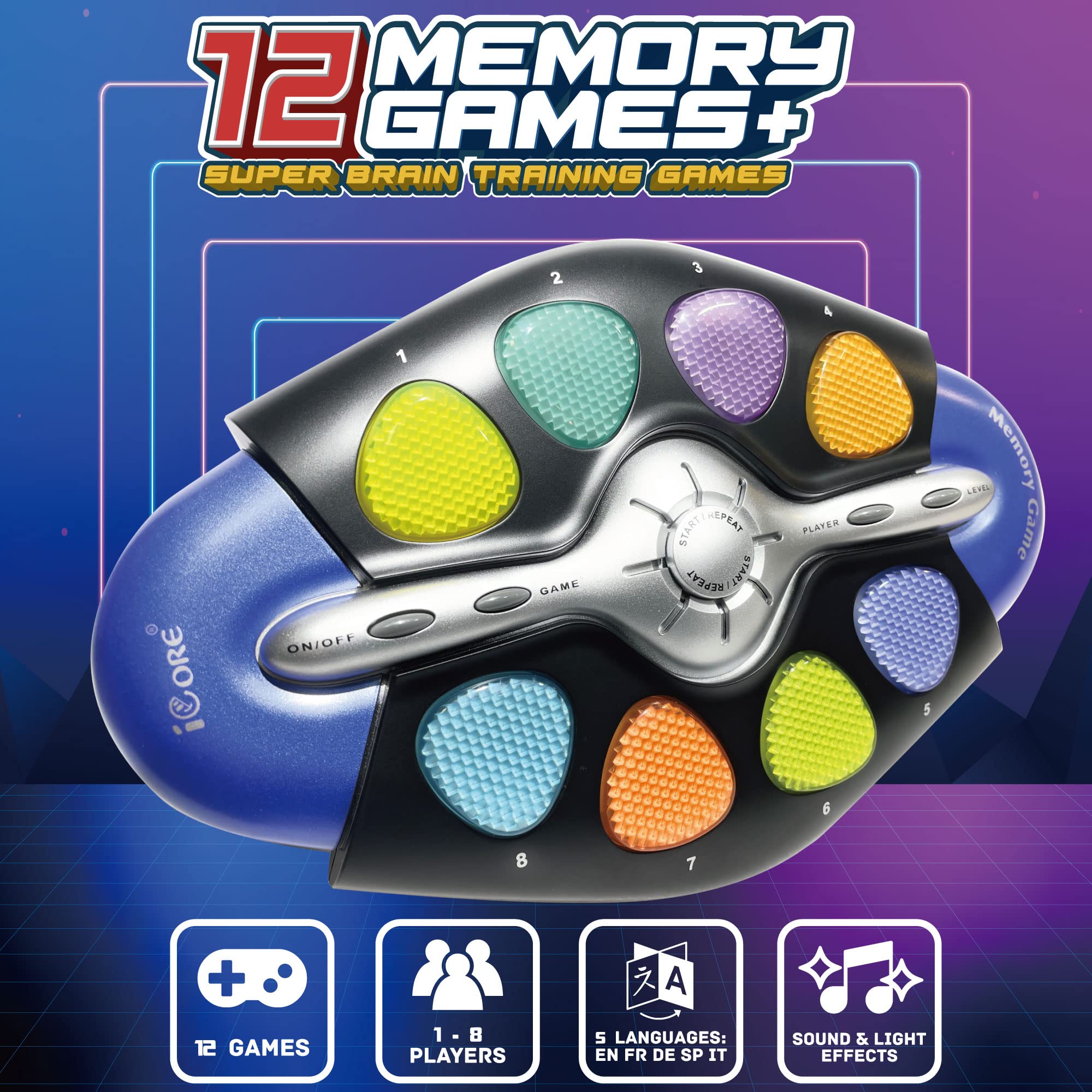 iCore Electronic Memory Brain Game, Handheld Kid Mind Game, 1-8 Players STEM Toys, Ideas for Ages 6-12+ Year Old Boy & Girl