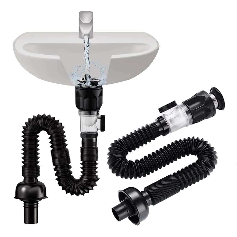 Bathroom Sink Drain Kit with Flexible Expandable P-Trap Sink Drain Pipe Tube Anti-Odor Bathroom Sink Drain Pipe for 1-1/4",1-1/2" and 2'' Drain Hole