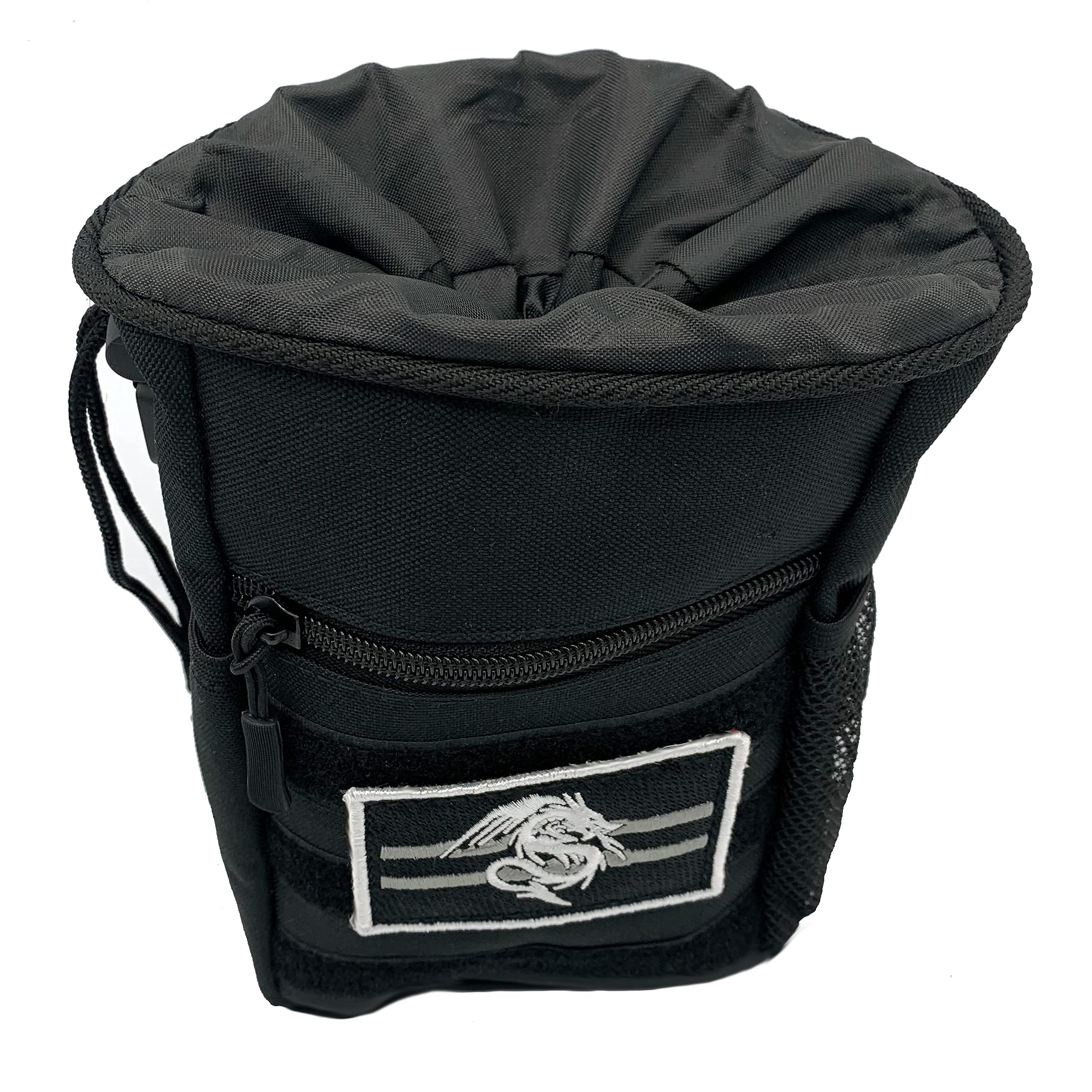 Luck Lab DND Drawstring Dice Bag with Removable Dragon Patch - Multiple Pockets and Large Dice Storage Area (200 + dice) for Dungeons and Dragons (d&d),RPG, MTG and All Table Top Gaming- Black