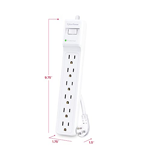 CyberPower B615 Essential Surge Protector, 1500J/125V, 6 Outlets, 15 ft Power Cord, White