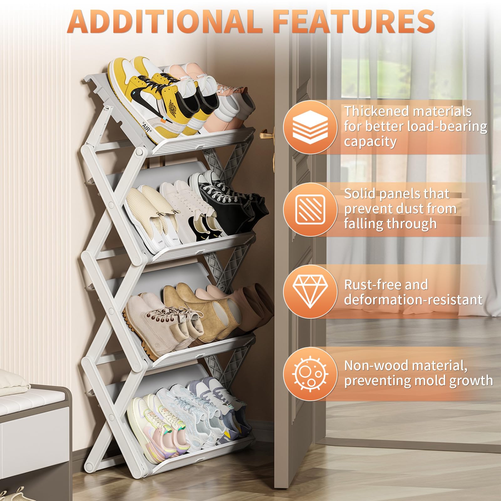 AyaLight Folding Shoe Rack - 3 Tier Shoe Storage Organizer with 2 Expandable Modes, Easy Assembly-Free Design, Portable and Space Saving for Easy Moving, Entryway, Bedroom, Door