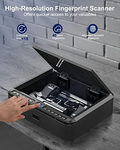 BILLCONCH Gun Safe for Pistols - Biometric Gun Safe 4 Ways Quick Access with Fingerprint/Full-digital Keypad/Key/APP Lock Handgun Safe for Nightstand Bedside Home