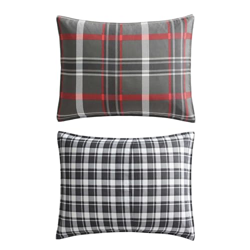 Eddie Bauer - Queen Duvet Cover, Reversible Bedding Set with Matching Shams, Cozy Home Decor (Willow Plaid Grey, Queen)