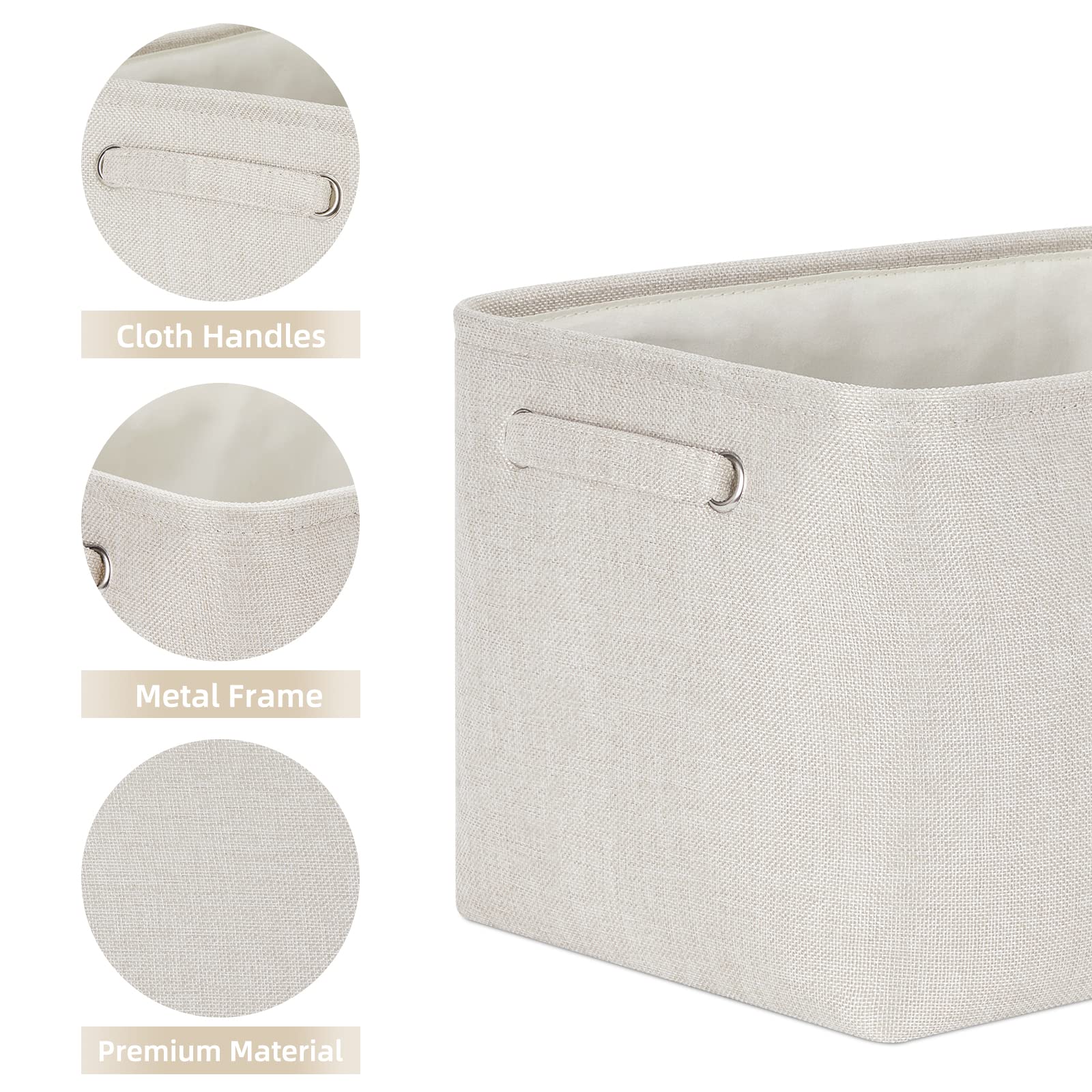 Bliecamile Fabric Storage Baskets for Organizing Closet, Beige Storage Baskets for Shelves, Large Closet Baskets for Nursery, Home, Large Canvas Storage Bin with Cloth Handles(Medium-3PCS, Beige)