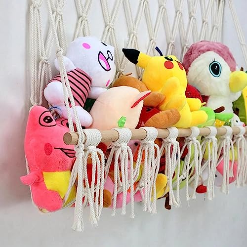 Stuffed Animal Net or Hammock,Boho Handmade Cute Stuffed Animals Storage For Hanging,Toy Storage Organizer For Kids Bedroom (Beige 3)