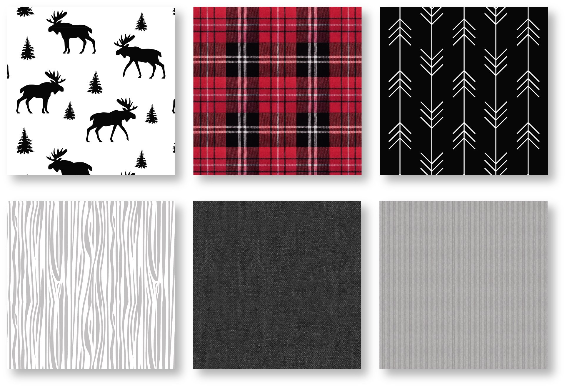 Sweet Jojo Designs Grey, Black and Red Woodland Plaid and Arrow Rustic Patch Boy Toddler Kid Childrens Bedding Set - 5 Pieces Comforter, Sham and Sheets - Flannel Moose Gray