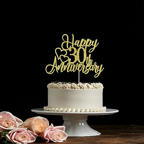Crseniny 30th Anniversary Cake Topper,Company 30 Anniversary Party Decorations,30th Birthday, 30th Wedding Anniversary/Pearl Wedding Party Decoration supplies(30 Gold Glitter)