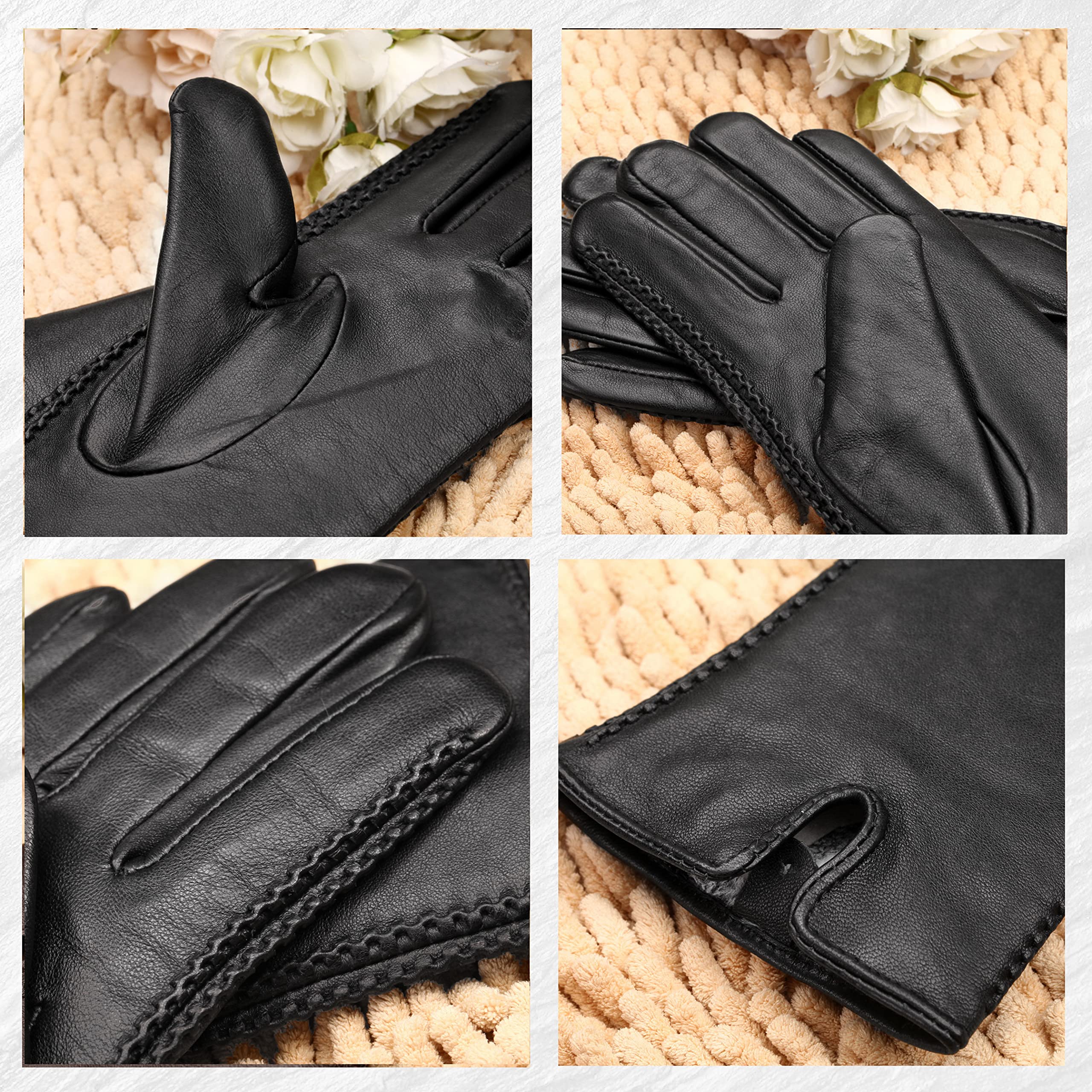 MaxW Leather Gloves for Women Winter, Touchscreen Gloves for Cold Weather with Warm Lining, L