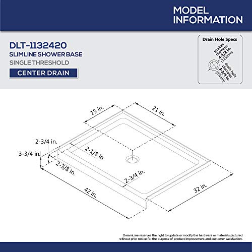 DreamLine SlimLine 32 in. D x 42 in. W x 2 3/4 in. H Center Drain Single Threshold Shower Base in Biscuit, DLT-1132420-22