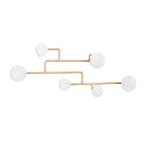 Deco 79 Wood 6 Hangers Wall Hook, 24" x 2" x 7", Gold