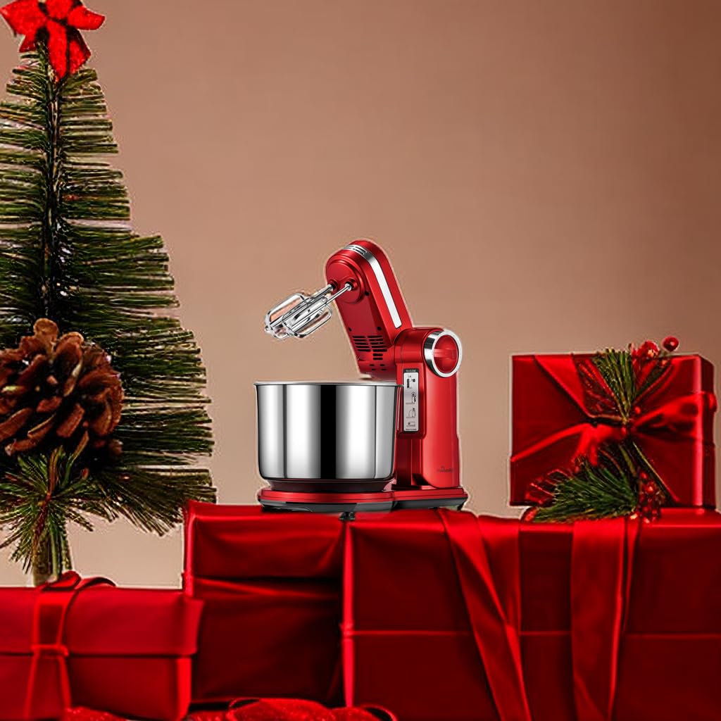 HousesAid Foldable Stand Mixer, 3.7QT Electric Kitchen Mixer, 6 Speeds with Dough Hook & Beater, Space-Saving Design for Small Kitchen, Ideal for Baking & Daily Use, Red