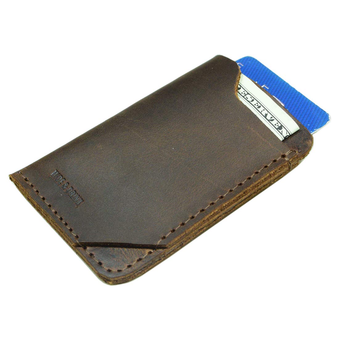 Hide & Drink, Leather Front Pocket Card Holder, Holds Up to 4 Cards Plus Folded Bills, Cash Organizer, Wallet, Handmade Includes 101 Year Warranty :: Bourbon Brown