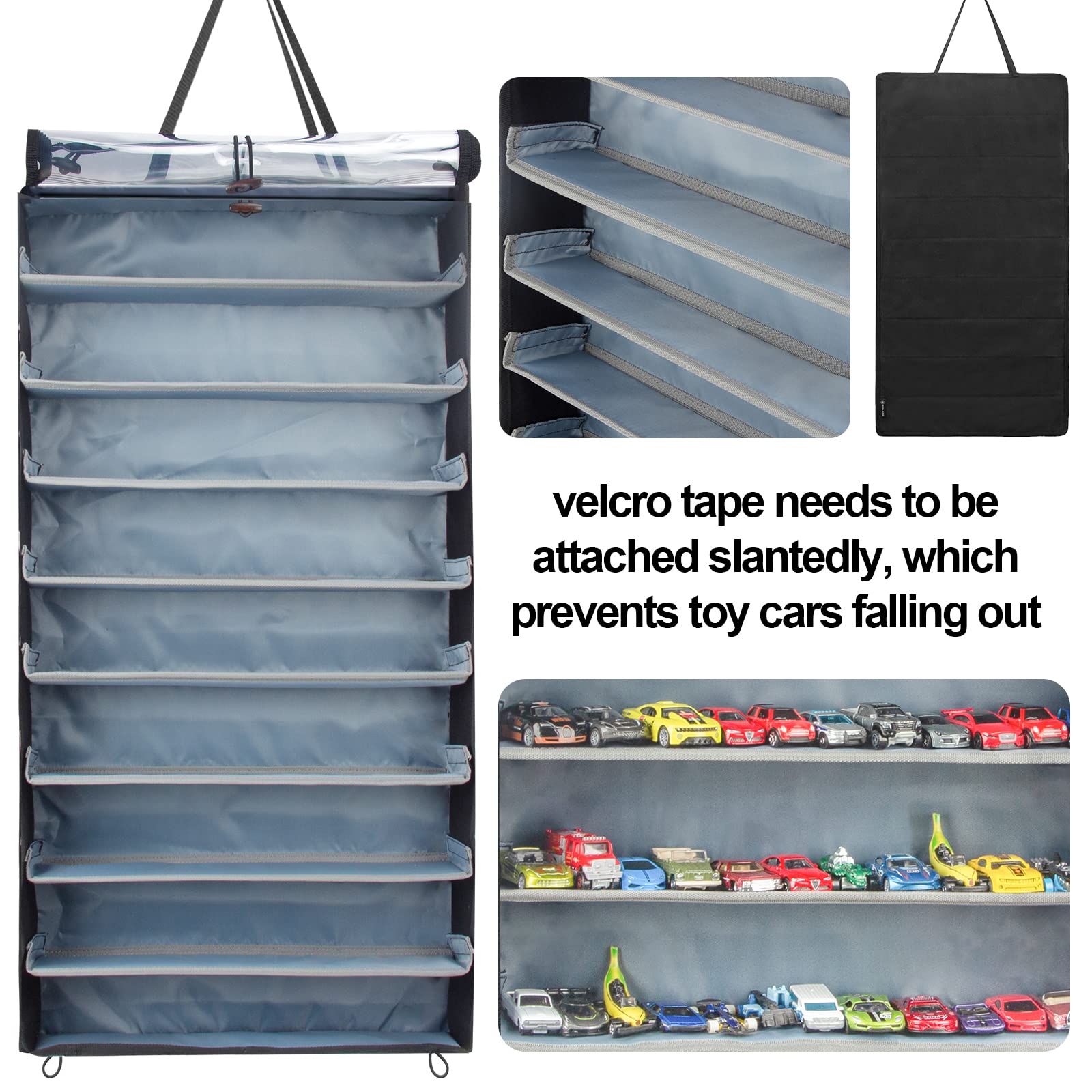KISLANE Display Case Compatible with Toy Cars, Matchbox Cars, Monster Trucks, Dustproof Hanging Display Case for Toy Cars, Matchbox Cars, Monster Trucks (Rectangular-Black)