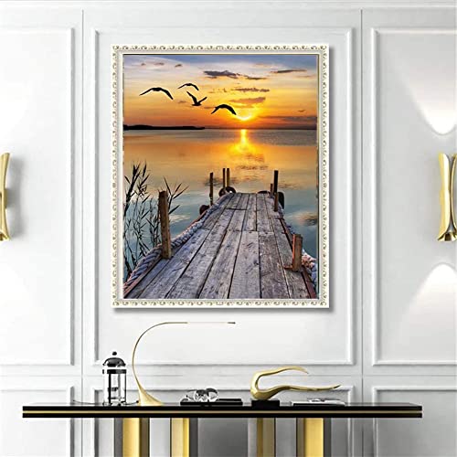 Disxvivy Cross Stitch Stamped Full Embroidery Kits DIY 11CT Cotton Thread Printed DIY Needlepoint Kits DMC Craft Needlework Set Cross-Stitch Stamped Sets-Sunset Scenery 15.7x20.9 inch