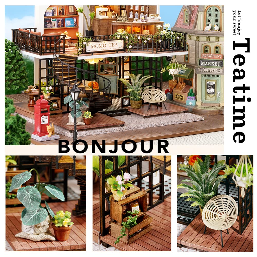 Kisoy Dollhouse Miniature with Furniture Kit, Handmade DIY House Model for Teens Adult Gift (Forest Teahouse)
