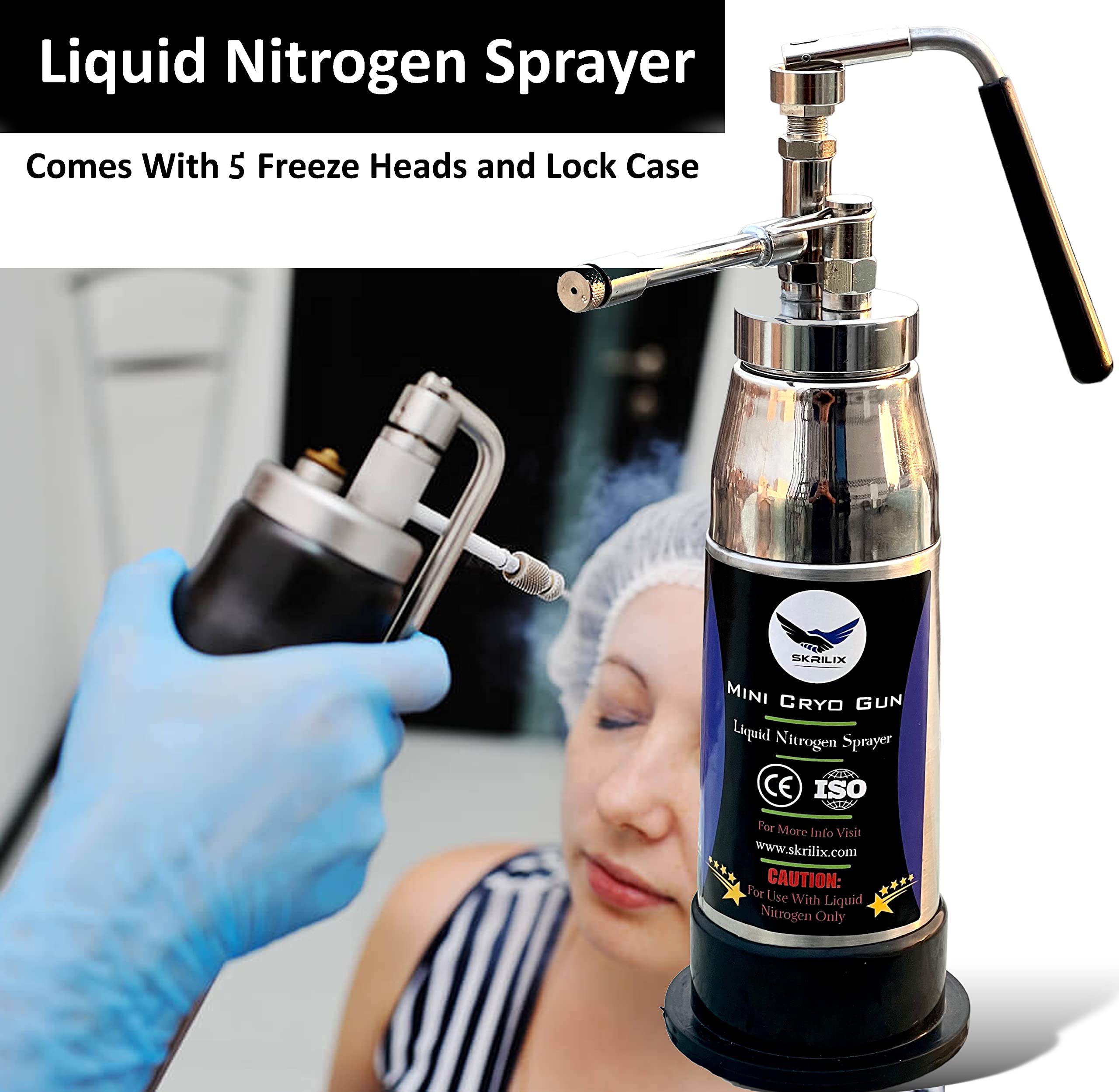 Upgraded Liquid Nitrogen Sprayer for Dermatology Mini Cryo Gun Cryo Spray with Different Freeze Heads Cryotherapy Instrument Mini Cryo Spray 350 ML