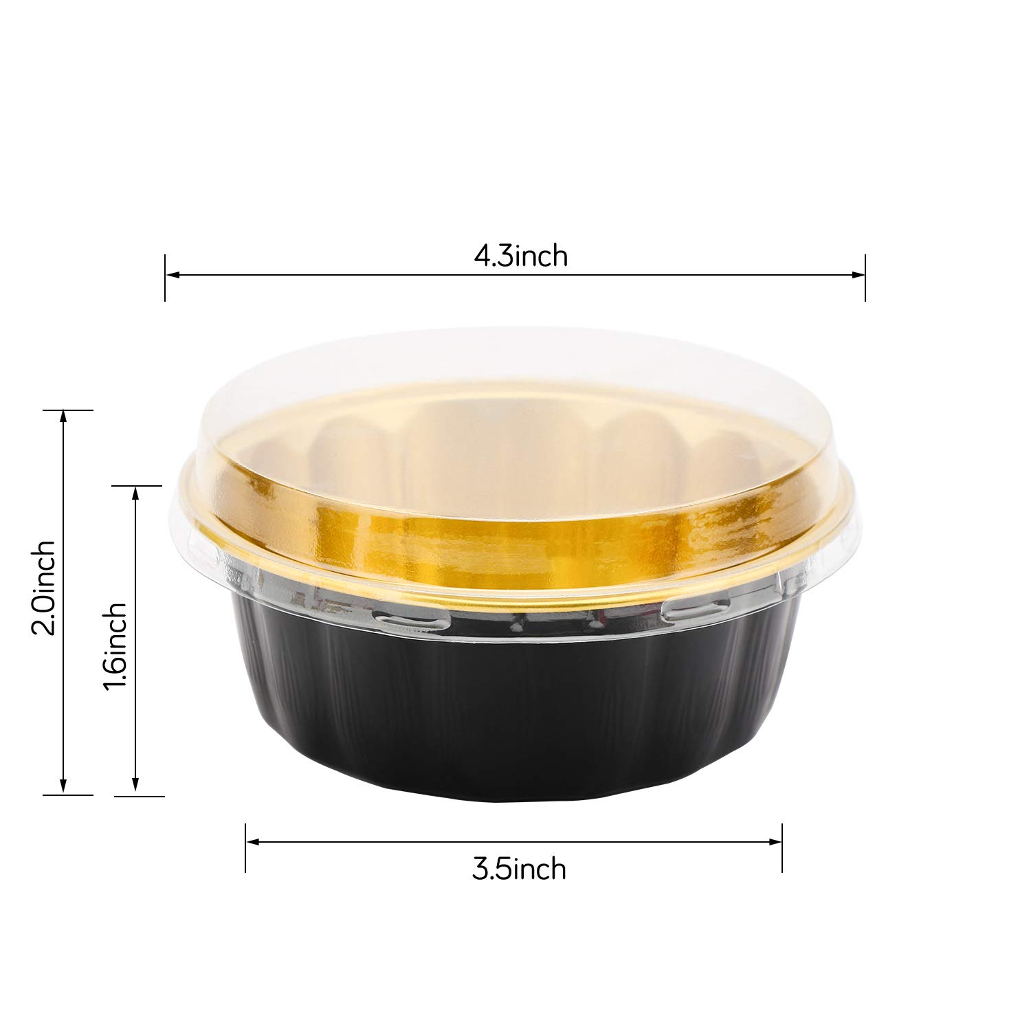 Beasea Disposable Ramekins with Lids, 8 oz 50 Pack Black Gold Aluminum Foil Cups, Disposable Creme Brulee Muffin Cupcake Baking Cup Mini Pudding Cups for Party Wedding Birthday
