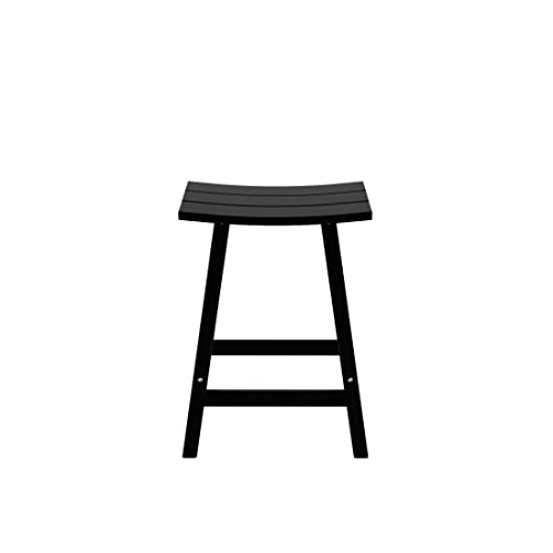 WO Home Furniture Saddle Stool 24"-Inch Adirondack HDPE Backless Patio Kitchen Counter Stool Seat (Black)