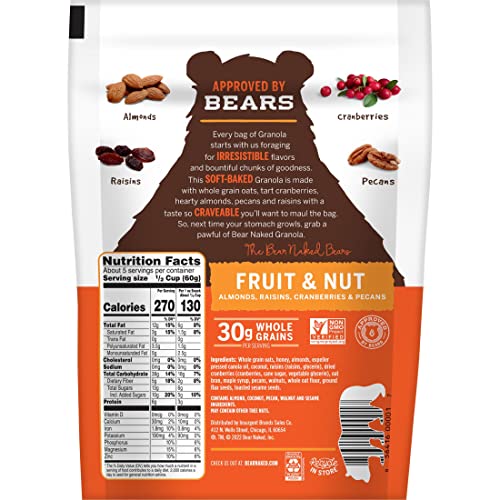 Bear Naked Granola Cereal, Breakfast Snacks, Fruit and Nut (6 Bags)