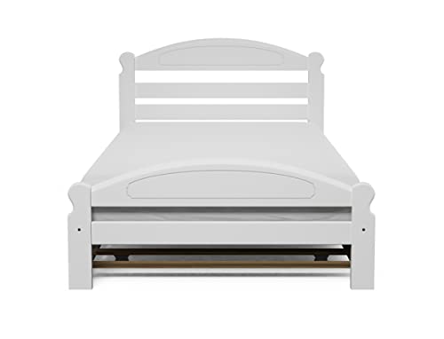 Twin Trundle Bed White Finish Solid Pine Wooden Arizona Trundle Bed 39 x 75 in Wooden Slats Support Unfinished Bedroom Single Wooden Bed Frame Hand Finished