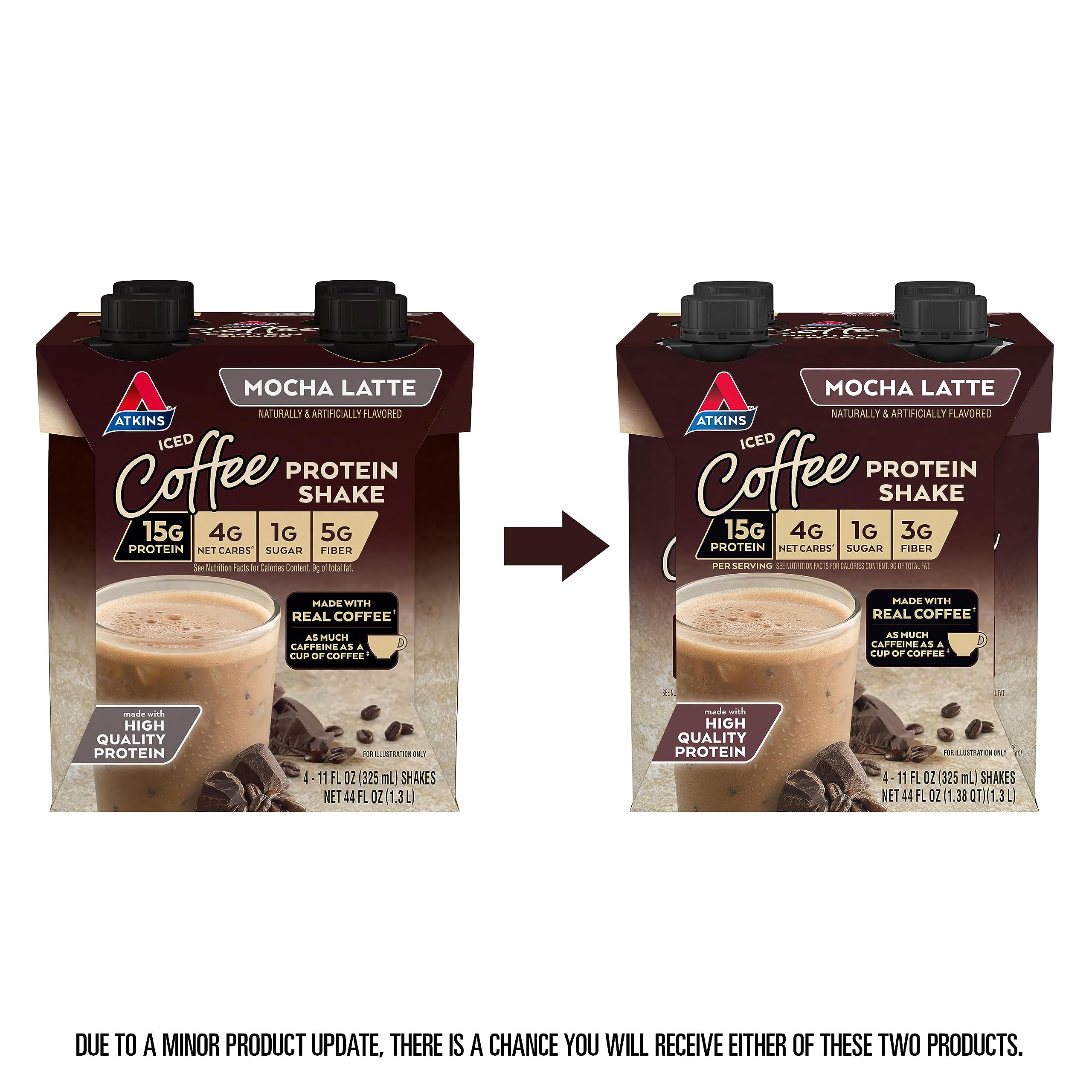 Atkins Milk Chocolate Delight and Mocha Latte Iced Coffee Protein Shakes Bundle (15g Protein, Low Glycemic)
