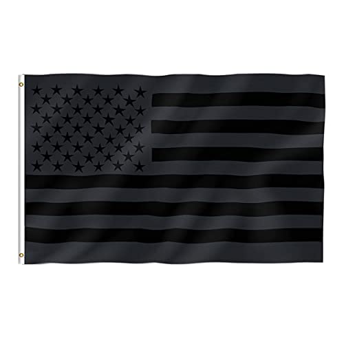 Black American Flags 3x5 ft - Vivid Color and Fade Proof - Canvas Header and Double Stitched - All Black US/USA Flag Polyester with Brass Grommets Outdoor Indoor (2 PACK)