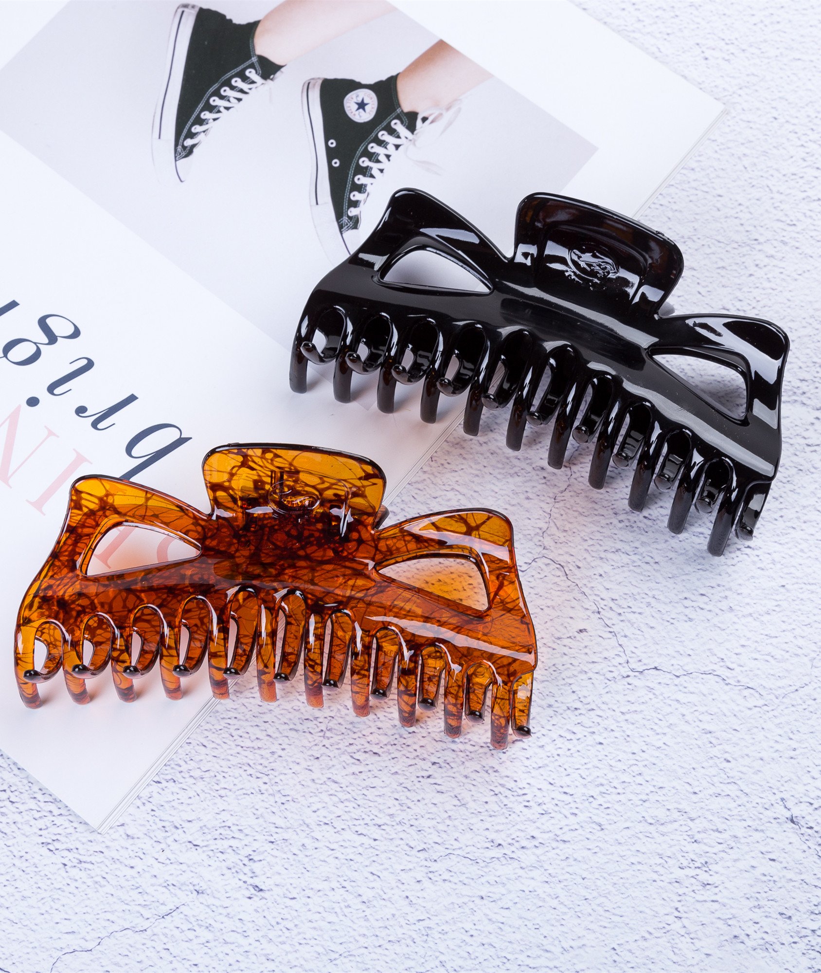 Prettyou Thick Hair Super Large Clips Crystal Plastic Claw Clamps Hairgrips Clips Accessories for Women, 2 pack. (A)