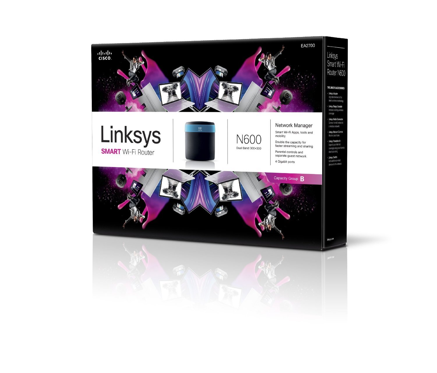 Linksys N600+ Wi-Fi Wireless Dual-Band+ Router with Gigabit Ports, Smart Wi-Fi App Enabled to Control Your Network from Anywhere (EA2700)