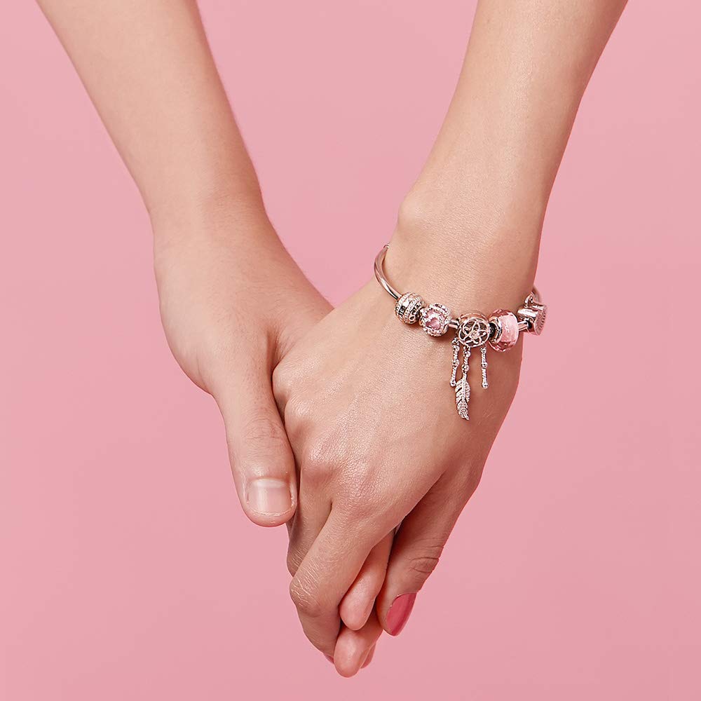ATHENAIE 925 Sterling Silver Clear and Pink CZ Encased in Love Charm for Bracelet