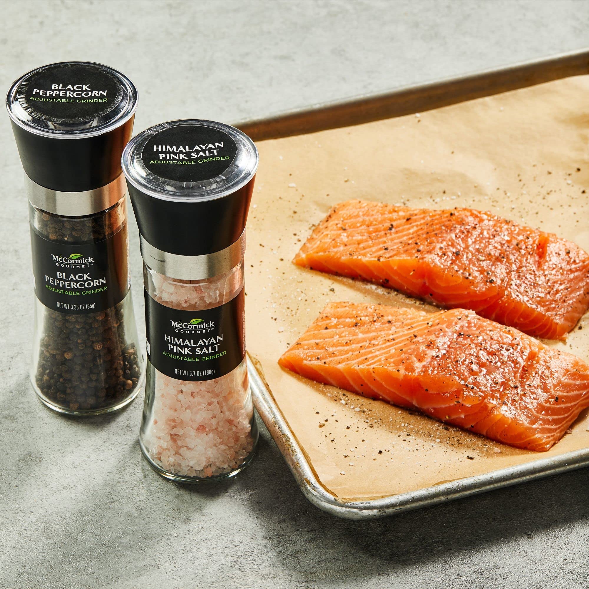 McCormick Gourmet Himalayan Pink Salt and Black Peppercorn Adjustable Grinder Set, 10.06 oz