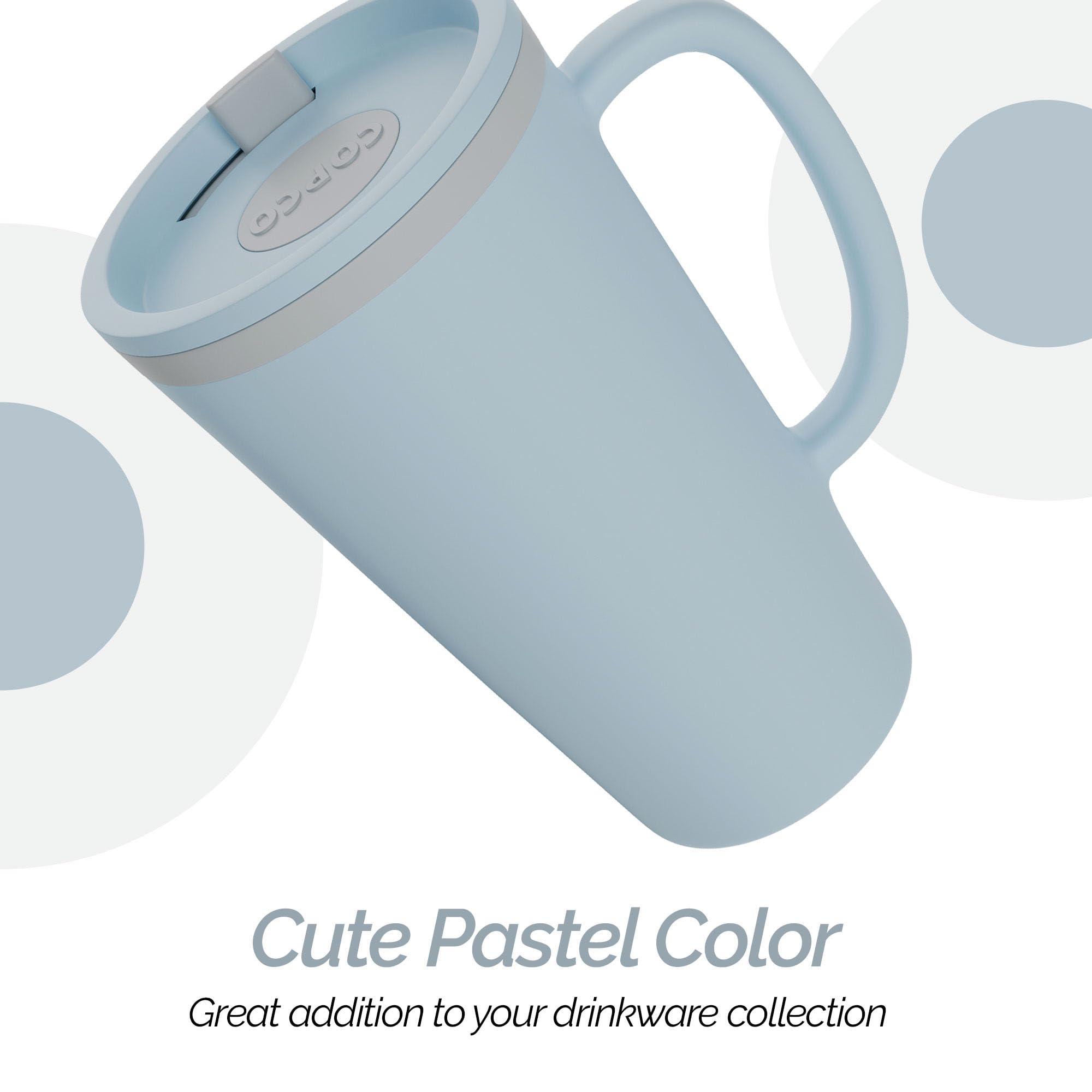 Copco Cone 16oz Insulated Travel Mug with Handle, Double Wall, Slide-Closure Lid, BPA-Free, Microwave & Dishwasher Safe, Reusable Plastic Travel Coffee Tumbler - Portable Coffee Cup (Light Blue)