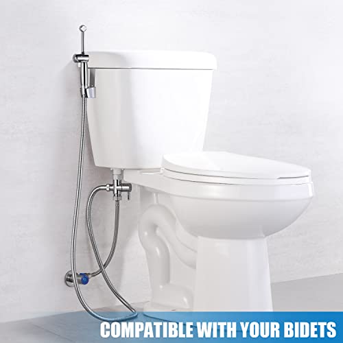 Brass Bidet T Adapter with Toilet Connector Line, Bidet Adapter Valve with Shut Off Valve, Connect to 1/2 or 3/8 Bidet Hose, 7/8" Toilet Tee Adapter for Handheld Bidet Attachment,Chrome,SonTiy