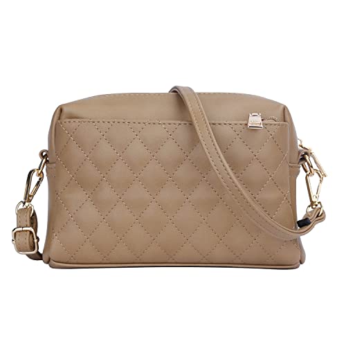 KKXIU Triple Zip Lightweight Small Crossbody Bags for Women Quilted Shoulder Purses and Handbags (B-khaki)