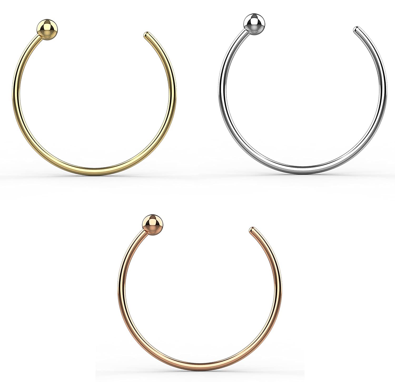 AtoZ Piercing 9KT Solid Yellow Gold 22 Gauge (0.6MM) - 5/16 (8MM) Length Half Nose Hoop Ring Nose Jewelry