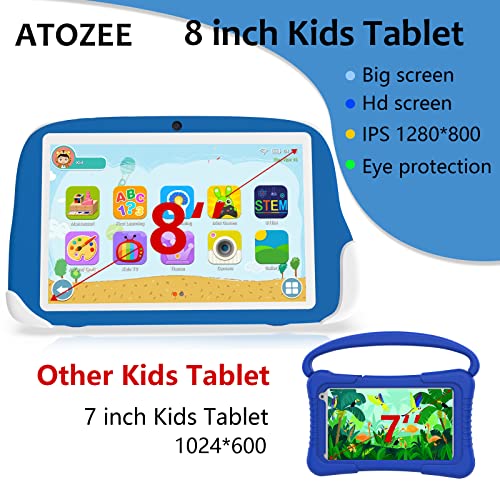 ATOZEE 8 Inch Kids Tablet, Android 11 Toddler Tablet, 32GB ROM+2GB RAM, Quad-core Processor, 1280x800 IPS HD Eye-Care Touchscreen, 8MP Camera Tablets PC with Silicone Case