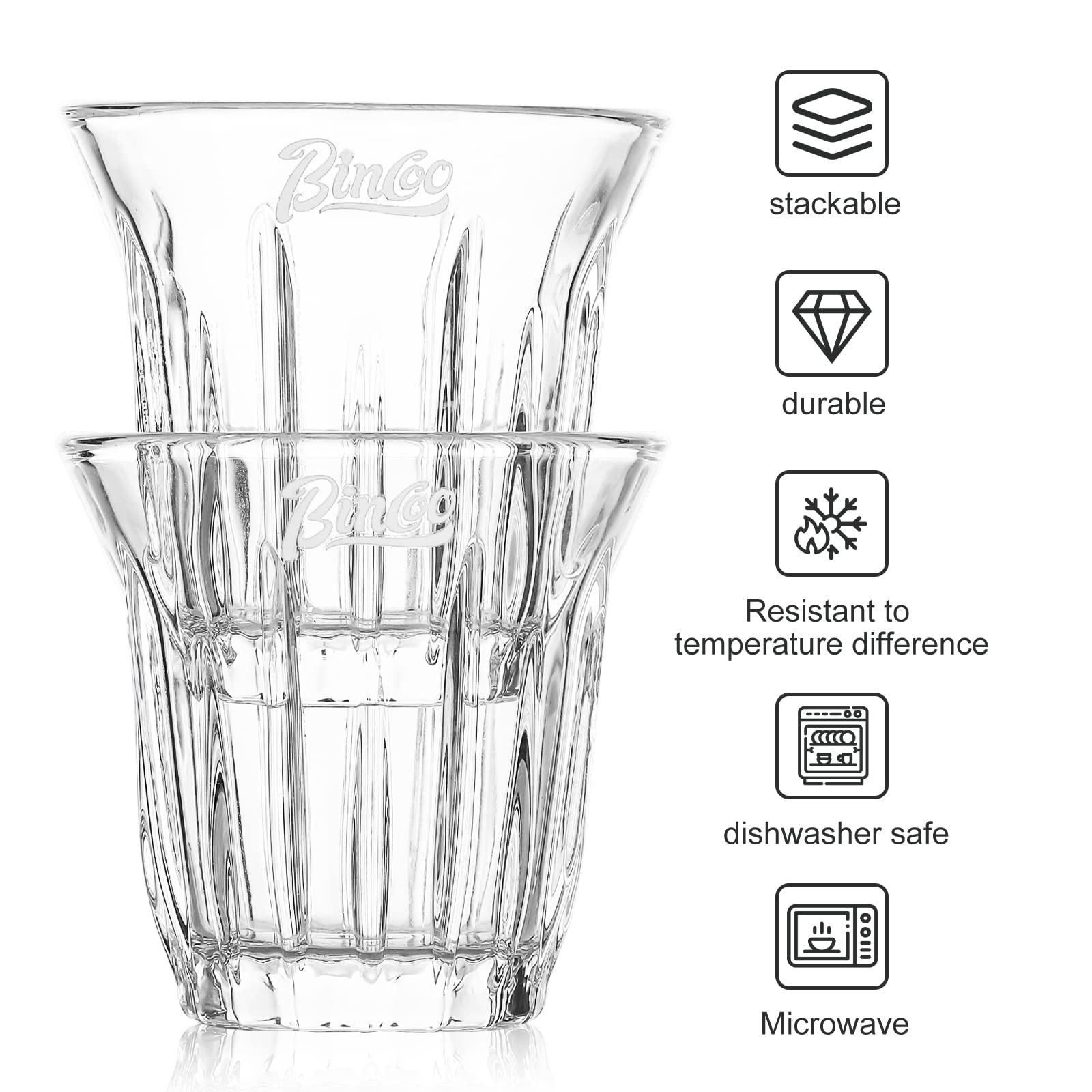 Bincoo Glass Coffee Mug Set 2x90ML, Clear Glass Coffee Mugs with Wooden Coasters, Coffee, Cappuccino, Latte, Espresso Glass Cup Heat Resistant