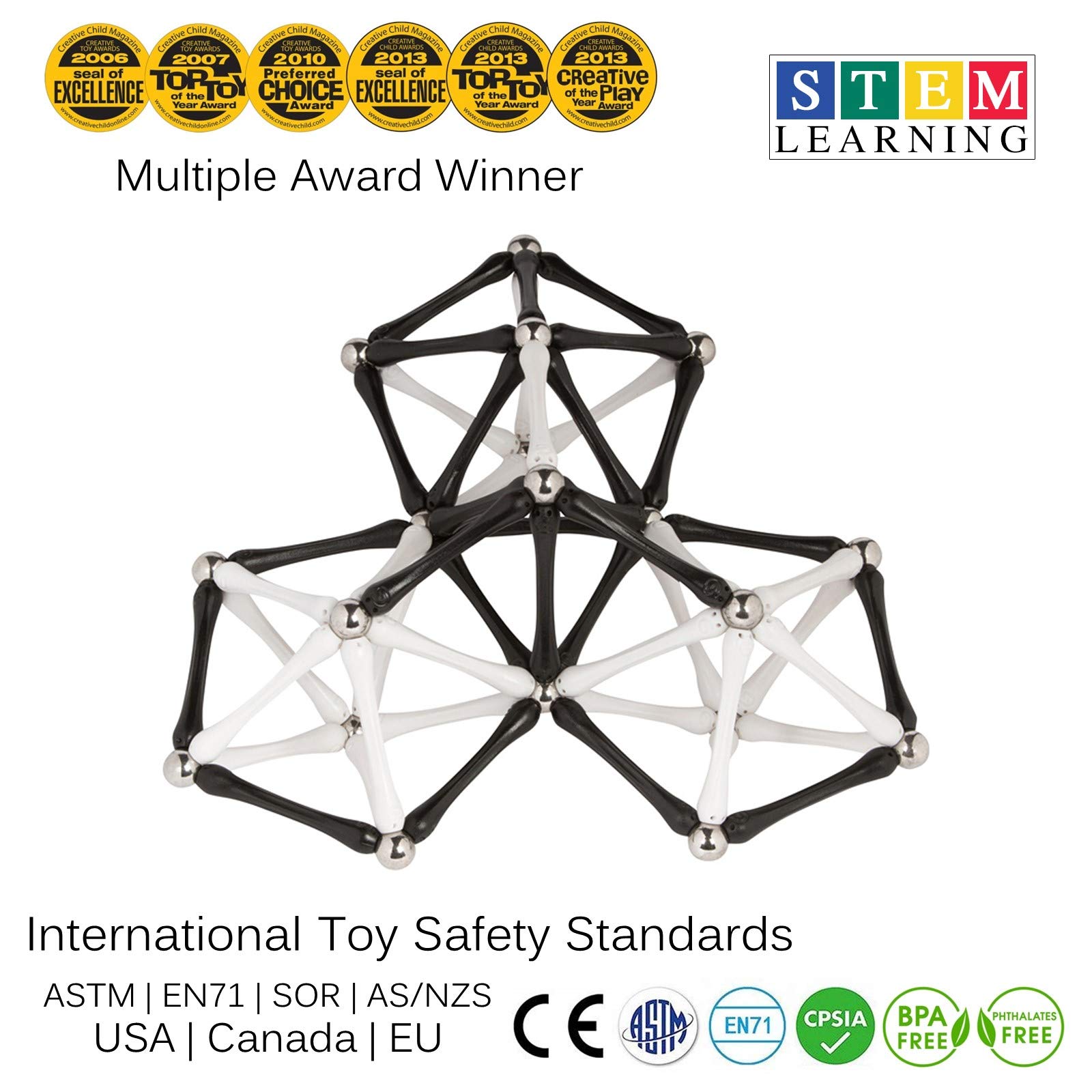 Goobi 110 Piece Construction Black and White Set Building Toy Active Play Sticks STEM Learning Creativity Imagination Children’s 3D Puzzle Educational Brain Toys for Kids with Instruction Booklet