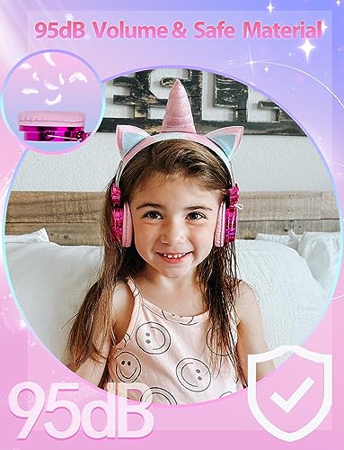 charlxee ππππ πππ° Unicorns Kids Wireless Headphones with LED Lights,Headsets with Mic for School,30H Playtime,95dB Volume Limited,HD Stereo On/Over Ear Headsets,Unicorns Gifts(Hot-Pink)