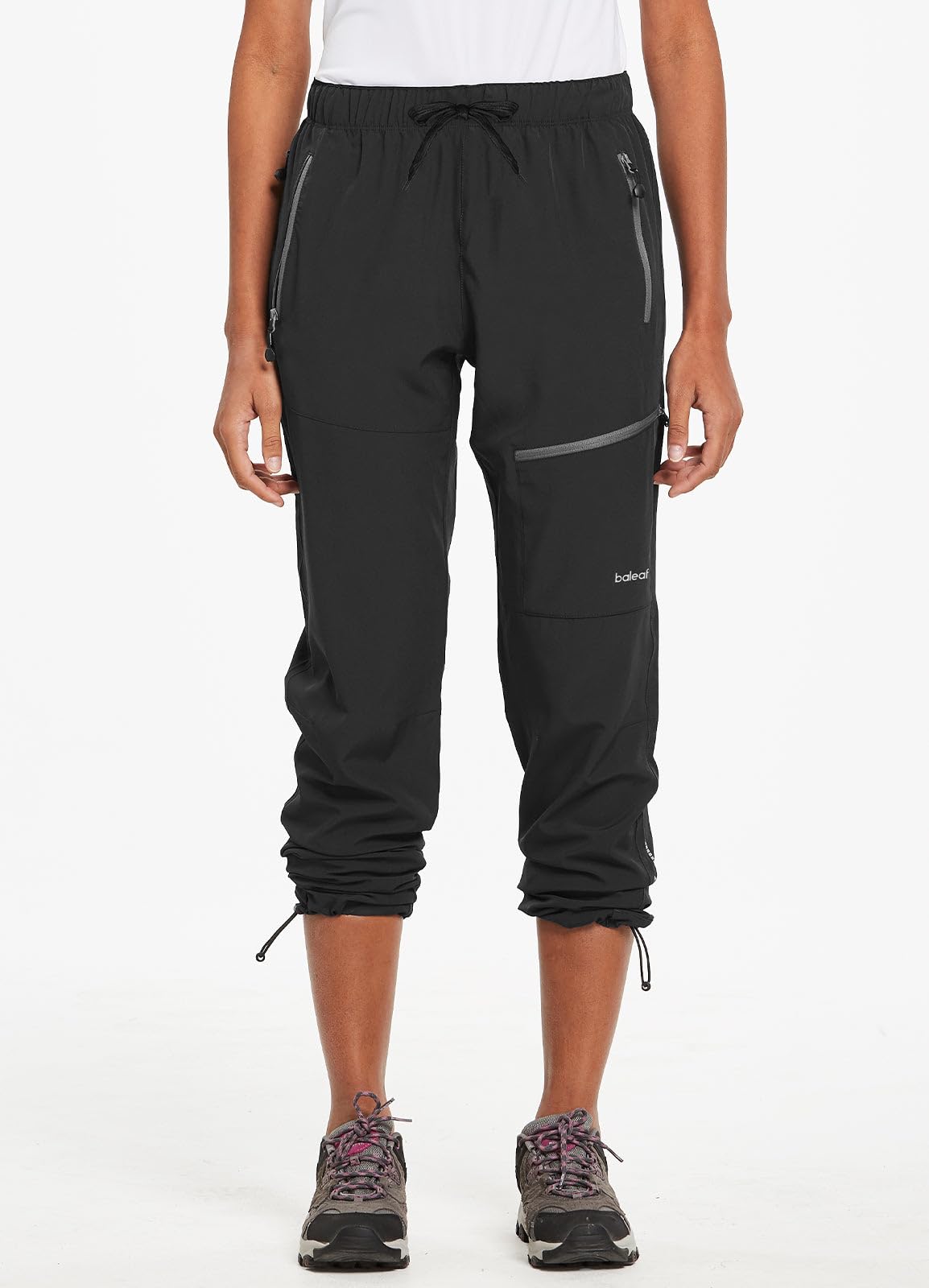 BALEAF Women's Hiking Pants Quick Dry Water Resistant Lightweight Joggers Pant for All Seasons Elastic Waist Black Size XL
