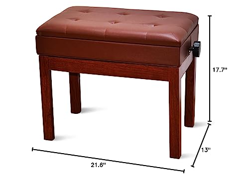 icefree Piano Bench Adjustable with Storage, Brown Piano Bench Cushions Leather & Solid Wood,Music Bench, Piano Stool