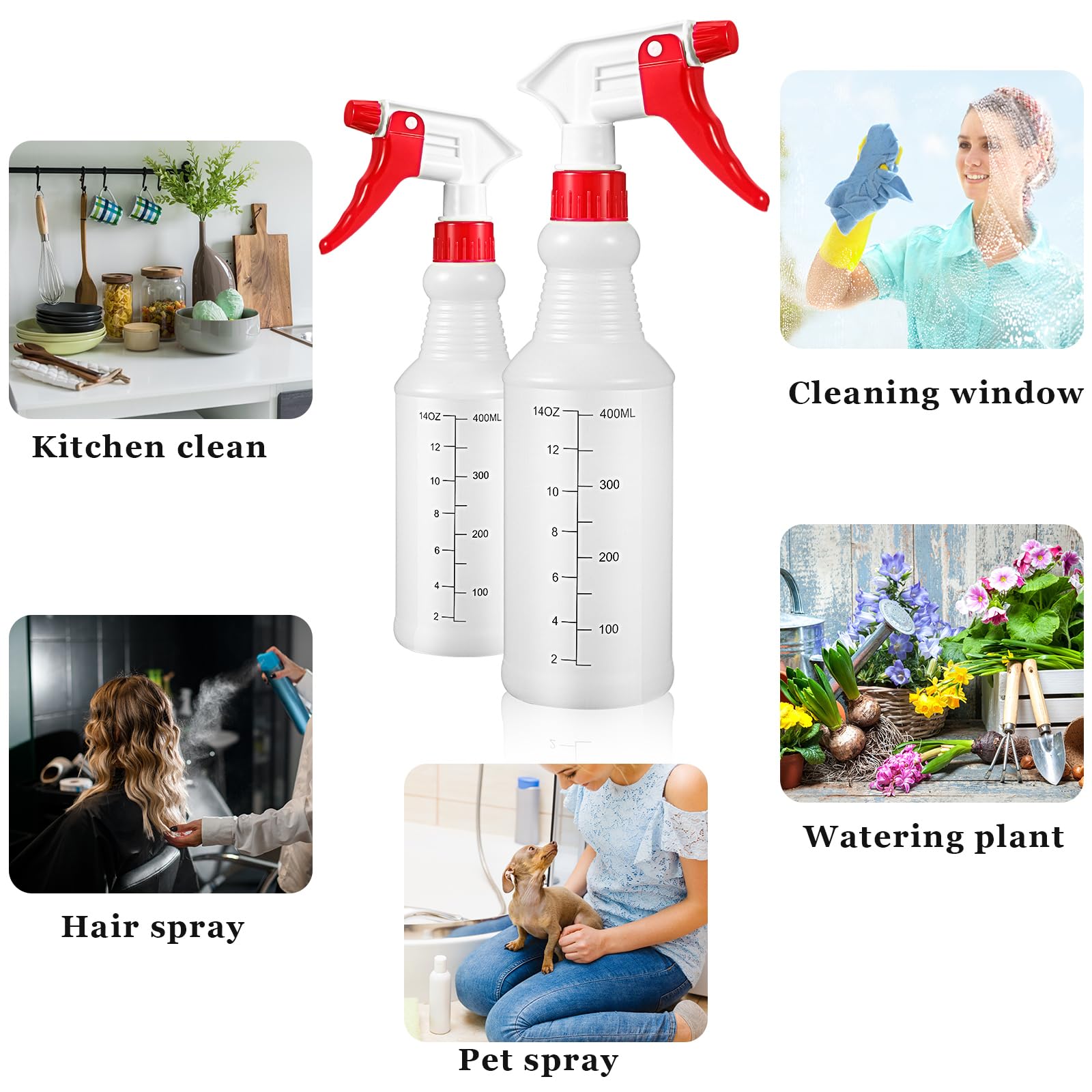 Kigley 32 Pcs 16 oz Plastic Spray Bottle with Measurement Refillable Squirt Bottle Empty Water Spray Bottle for Cleaning(Red)