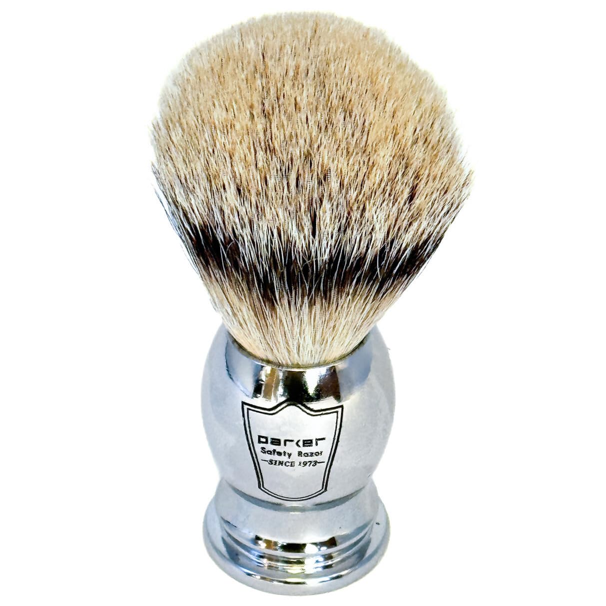 Parker 100% Silvertip Badger Bristle Shaving Brush-Chrome Handle with 3-Band-Silvertip Badger Hair Bristles - Extra Dense and Soft Bristles -Parker Shaving Brush Stand Included
