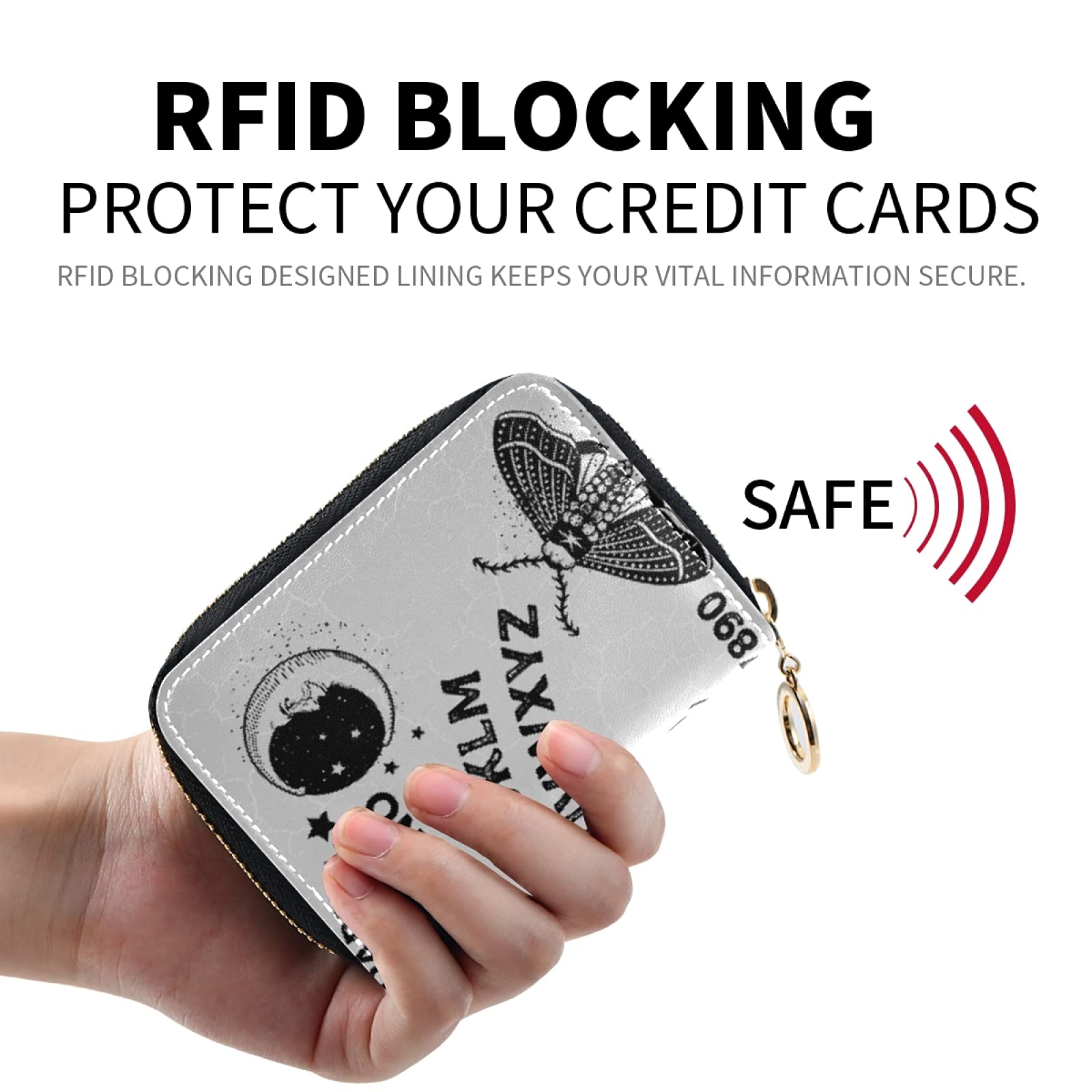 Ouija Board Black White Credit Card Coin wallet, RFID Blocking Compact Women Leather Card Holder, Key Change Organizer, Zipper Purse Clutch Pouch Pocket,4.7x3.1x0.8 Inch